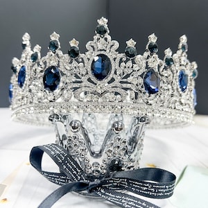 Royal King Blue Crystal Crown, Wedding Crown, Cosplay, Costume ...