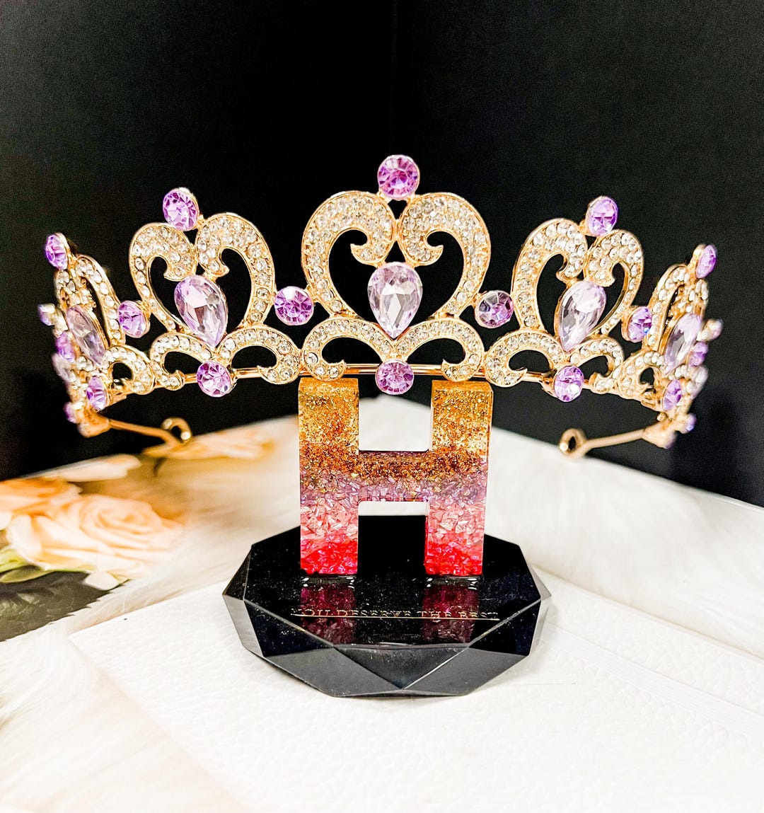 Purple Rhinestone Tiara. Gold Tiara, Heart Shape Tiara, Princess Party ...