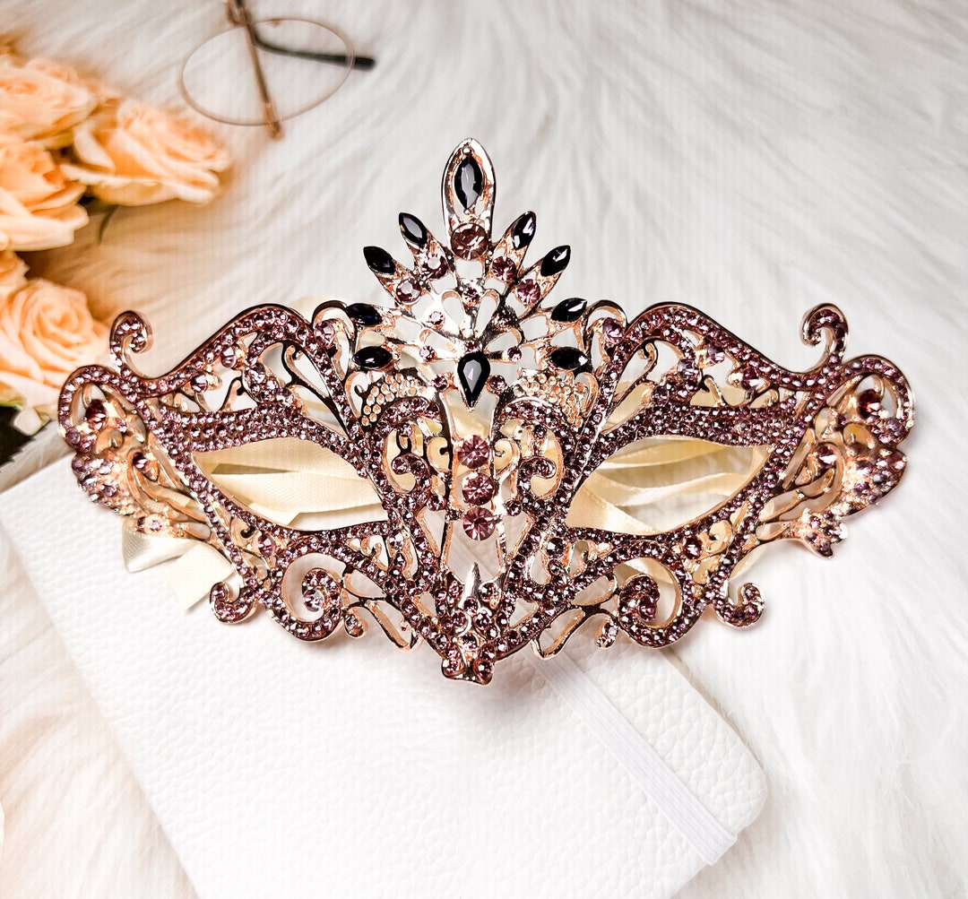 Masquerade Mask Luxury Purple Crystal, Rhinestone Eye Mask, Elegant ...