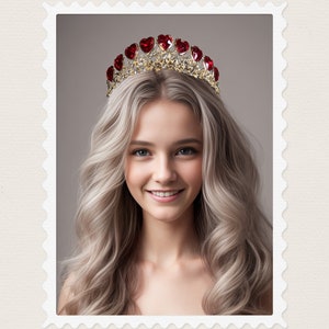 Queen of Heart Tiara, Red Heart Crown, Fairy Gold Headband, Costume ...