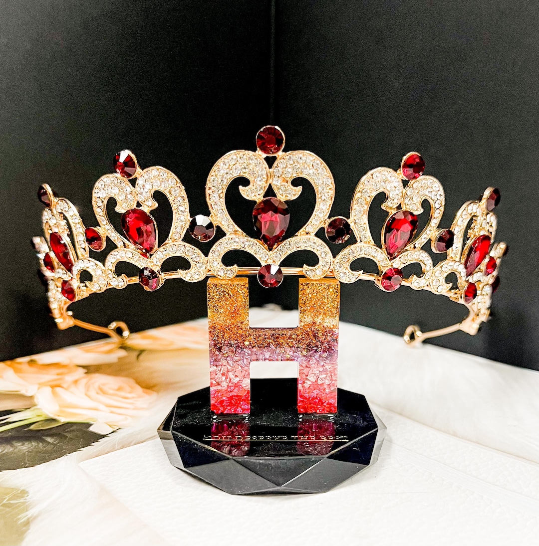 Burgundy Rhinestone Tiara. Gold Tiara, Heart Shape Tiara, Princess ...