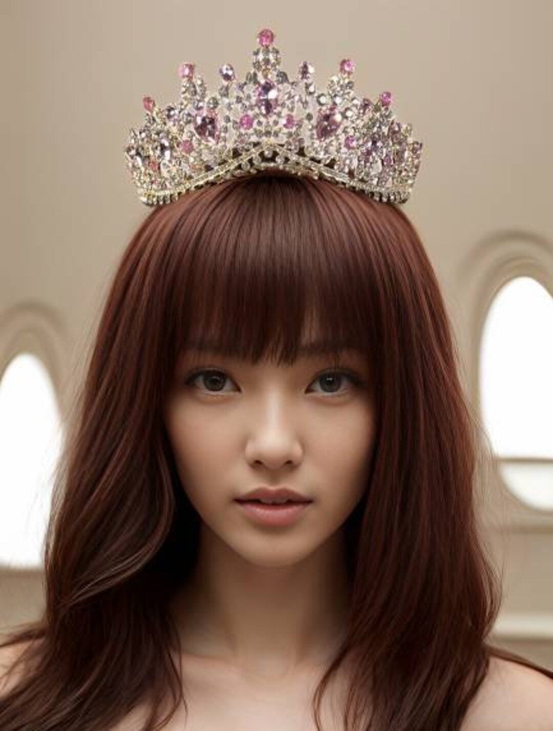 Princess Pink Tiara Luxury Gold Crown Elegant Prom Crystal - Etsy