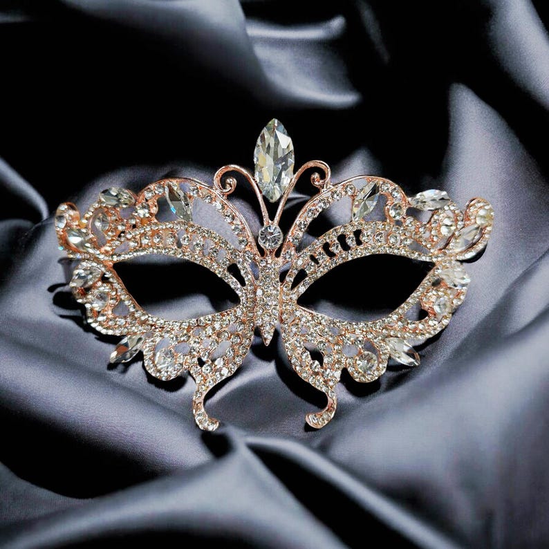 Butterfly Masquerade Mask, Wedding Party Rose Gold Mask, Clear Stone ...