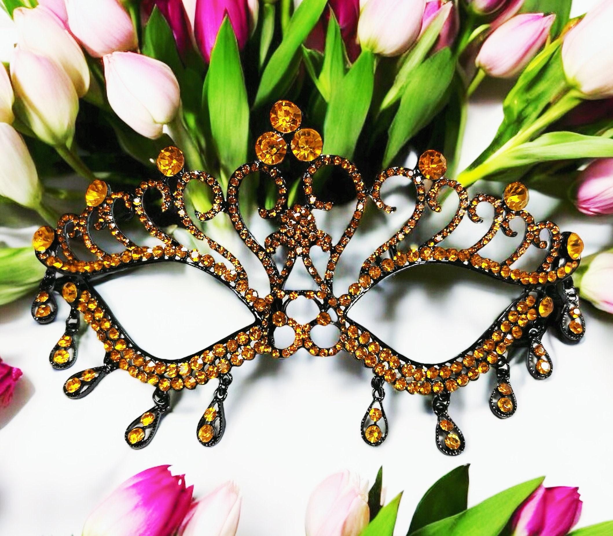 Amber Crystal Masquerade Mask: Rhinestone Party Mask - Etsy