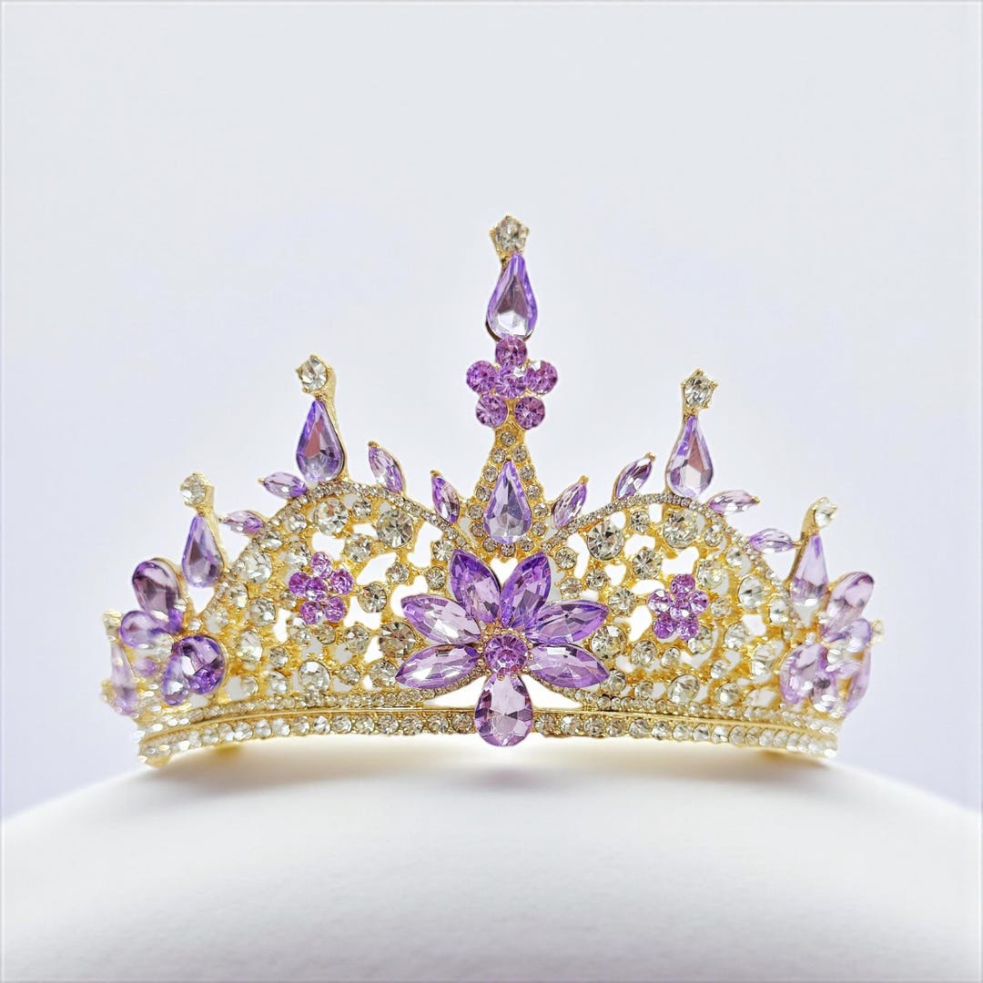 Princess Crown, Flower Crown, Gold Crown, Lavender Crystal Crown ...