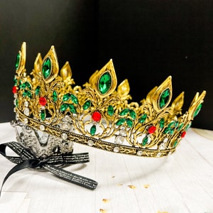Vintage King Crown, Royal Prince Diadem, Green Crystal Medieval Men's ...