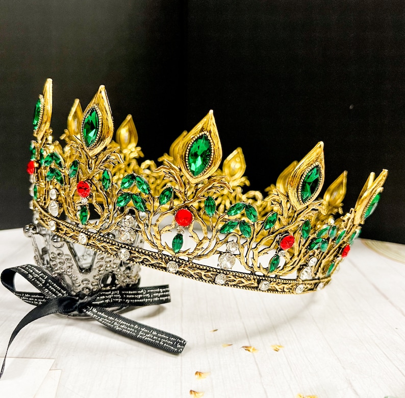 Vintage King Crown, Royal Prince Diadem, Green Crystal Medieval Men's ...
