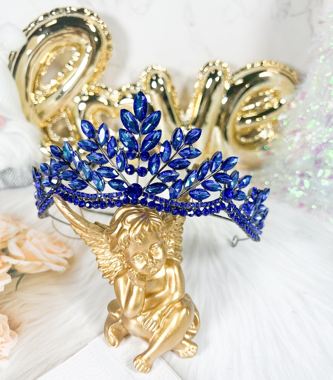 Blue Gemstone Wedding Tiara, Wedding Headband for Women, Blue Crystal ...
