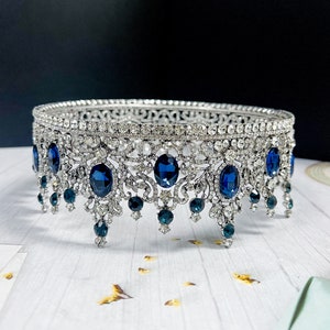 Royal King Blue Crystal Crown, Wedding Crown, Cosplay, Costume ...