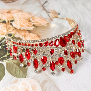 Queen Ruby Red Tiara, Princess Crown, Bridal Headpiece, Wedding ...