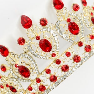 Red Crystal Rhinestone Crown, Bridal Wedding Gold Tiara, Fashion Hair ...