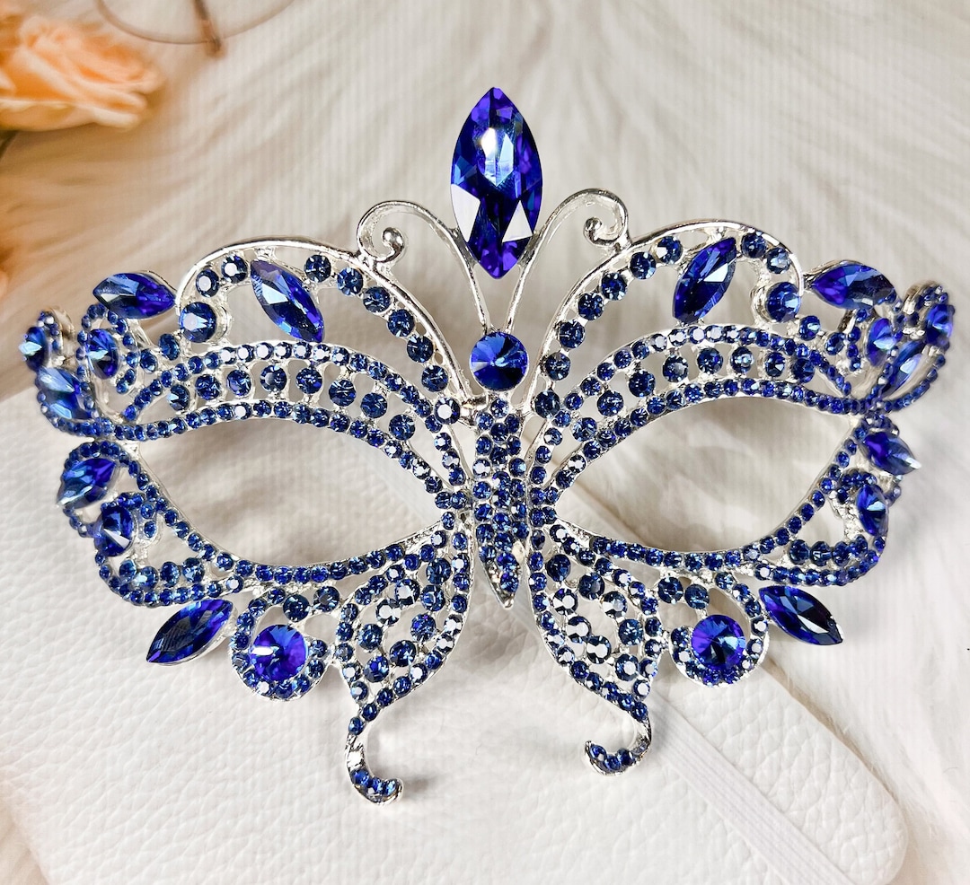 Butterfly Blue Masquerade Mask, Wedding Party Silver Eye Mask, Cosplay ...