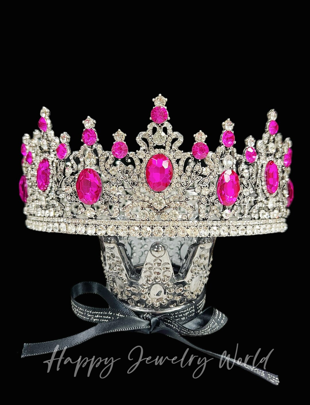 Royal Queen Crown for Women, Silver Wedding Crown, Fuchsia Crystal ...