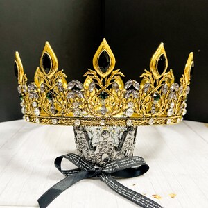 Gold King Crown for Men's, Black Sapphire Crystal Crown, Royal Princes ...
