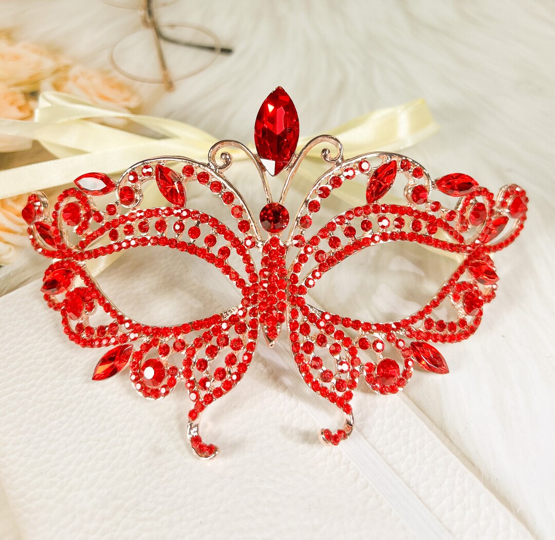 Red Rhinestone Butterfly Masquerade Mask: Prom Party Costume - Etsy