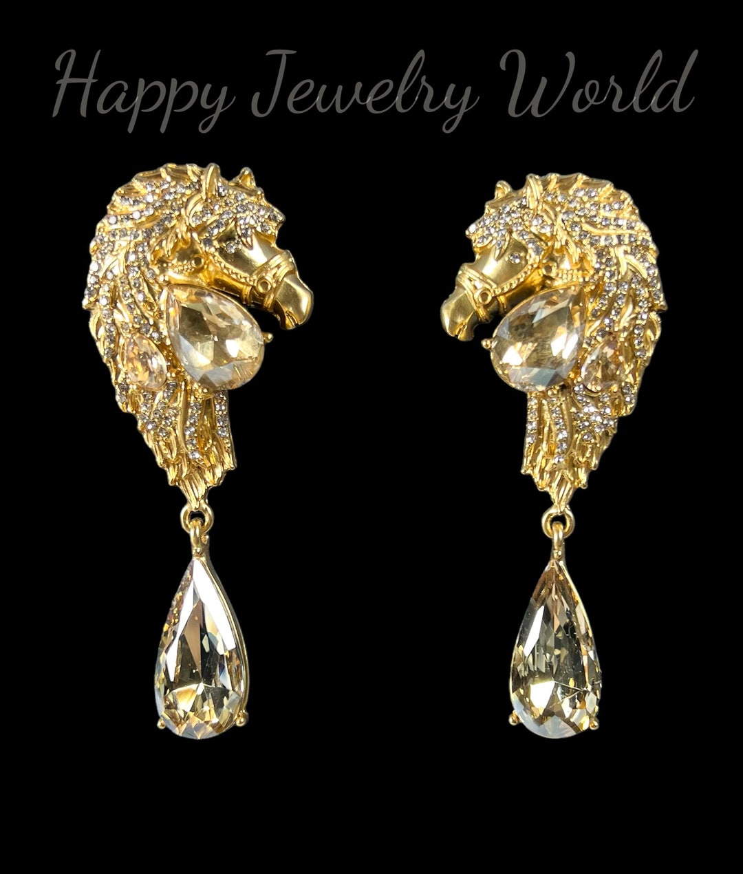 14k Gold Horse Earrings, Gold Horse Crystal Earrings, Kentucky Derby ...