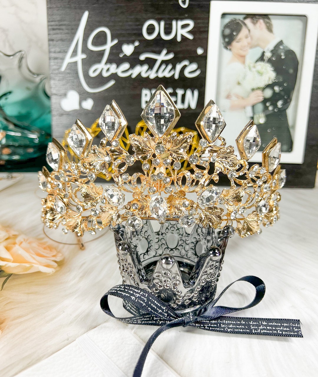 Gold Diamond Tiara, Crystal Wedding Tiara, Royal Princess Tiara, Bridal ...
