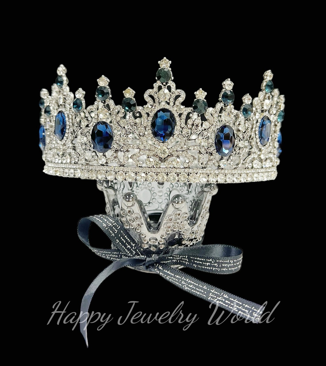 Royal King Blue Crystal Crown, Wedding Crown, Cosplay, Costume ...