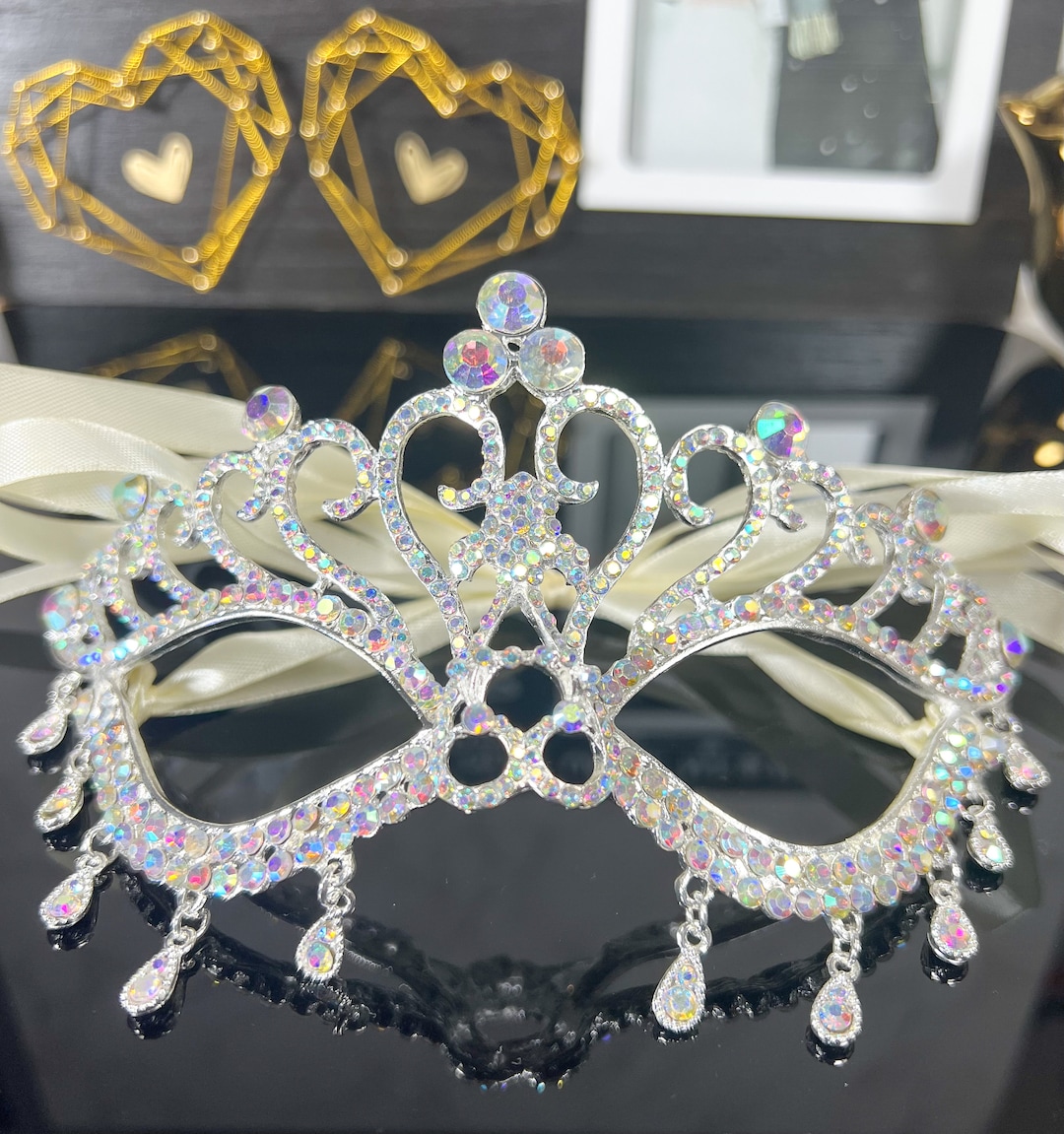 Silver AB Rhinestone Eye Mask, Crystal Masquerade Mask, Mardi Gras ...
