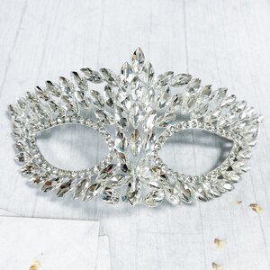 Silver Masquerade Mask, Clear Crystal Mask, Wedding Party Mask ...
