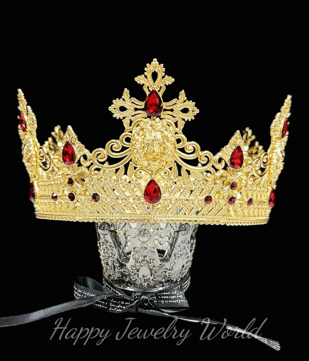 Gold King Lion Crown, Prince Wedding Headpiece, Red Crystal Crown for ...