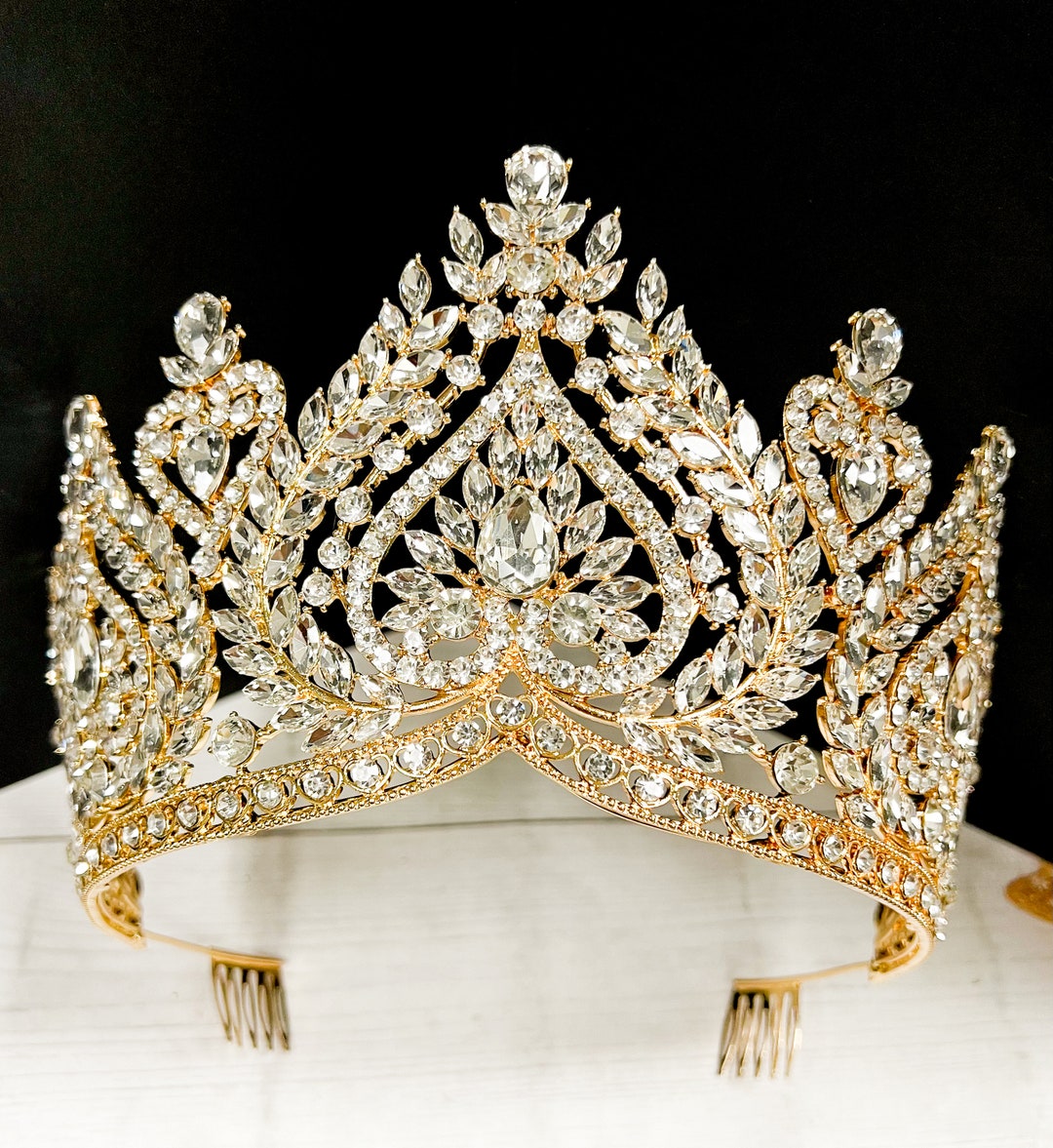 Queen of Spades Crown, Clear Crystal Crown, Gold Crown, Wedding ...
