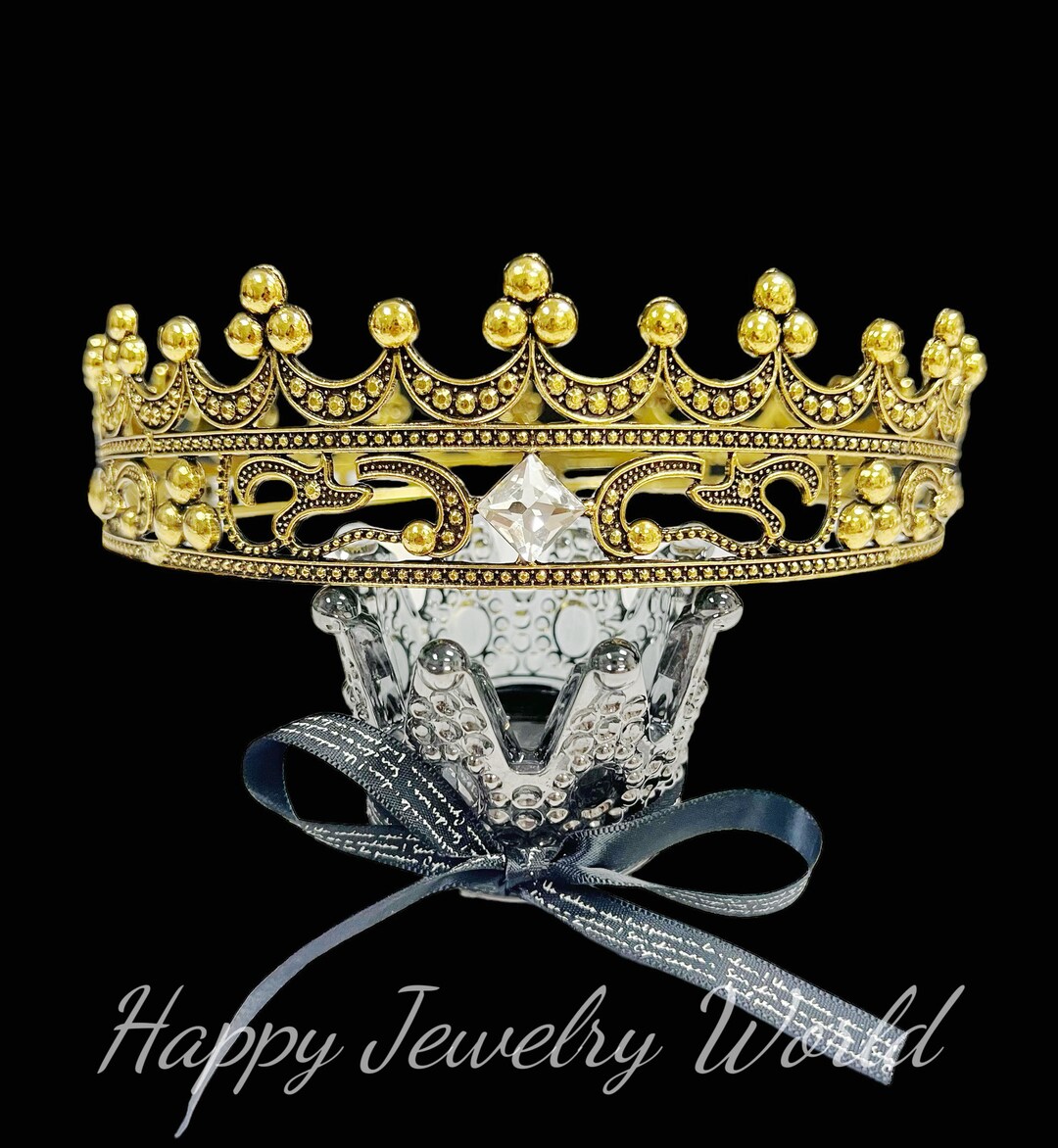 Royal King Crowns for Men, Full Round Men's Gold Crowns Wedding Party ...