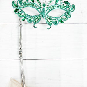 Emerald Rhinestone Masquerade Mask With Silver Stick - Etsy