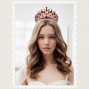 Queen Ruby Red Tiara, Princess Crown, Bridal Headpiece, Wedding ...