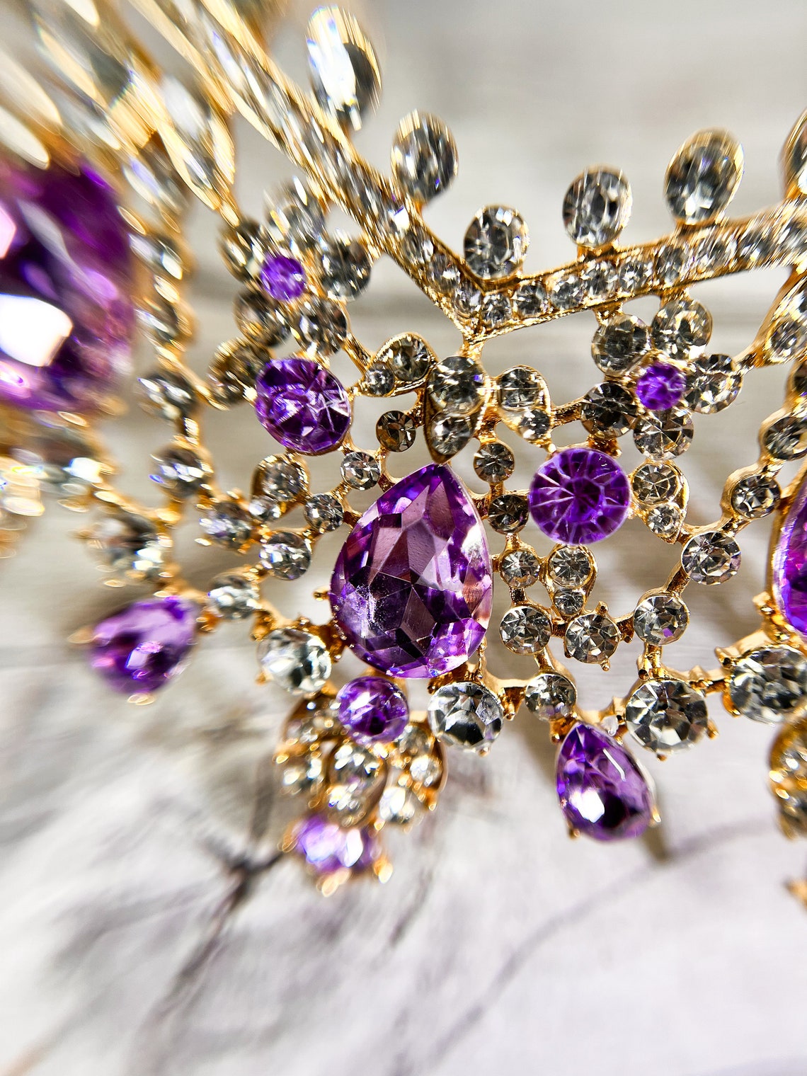 Mardi Gras Purple Tiara, Luxury Bridal Gold Crown, Prom, Crystal Crown ...