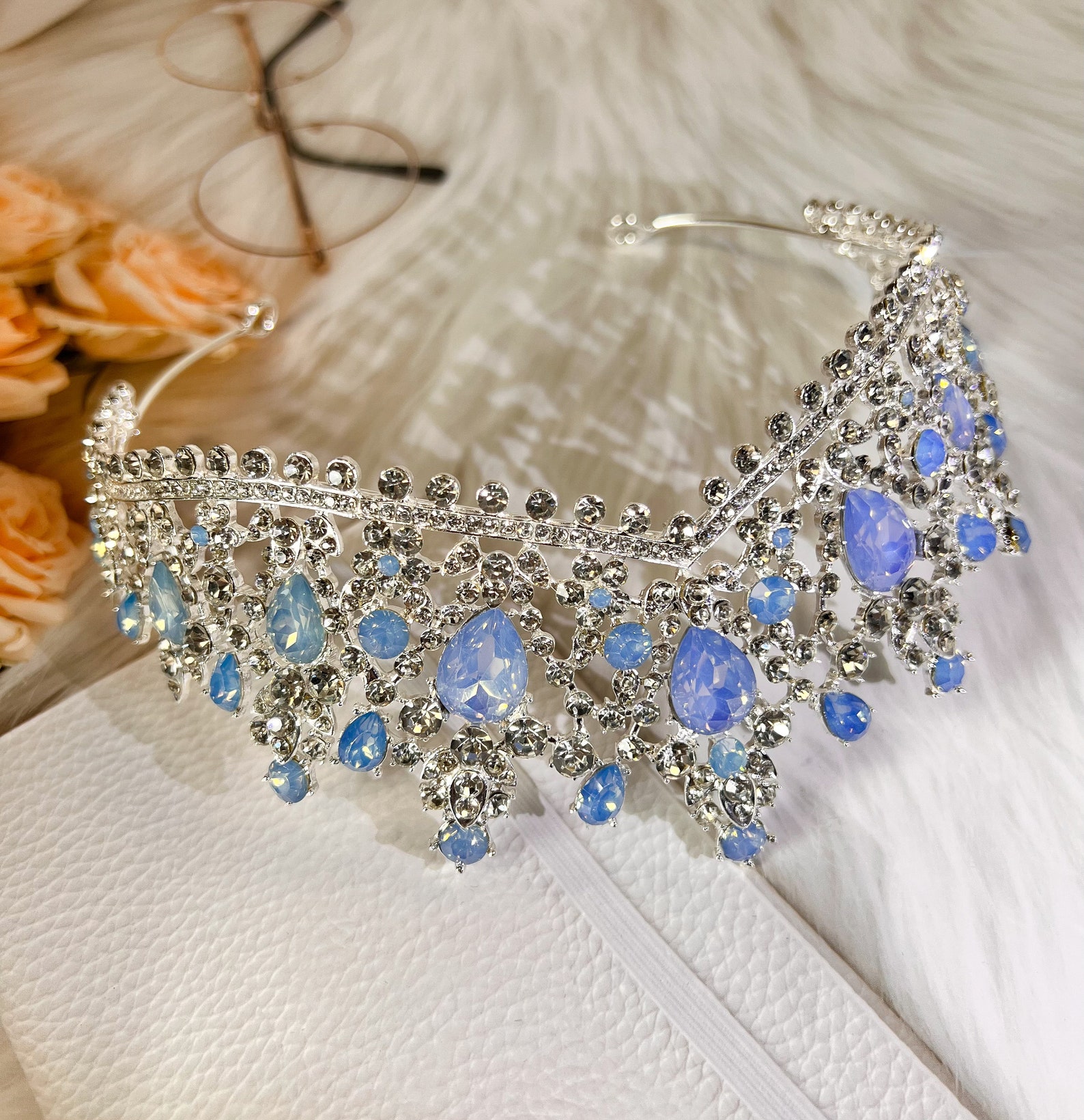 Baroque Gemstone Crown, Princess Jewelry Headpiece, Blue Tiara, Prom ...