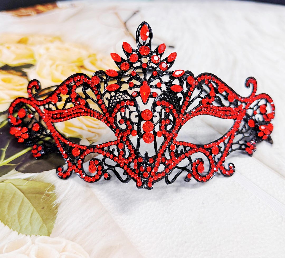 Red Crystal Masquerade Mask, Masquerade Wedding, Black Mask, Party Mask ...