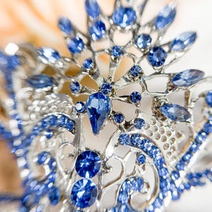 Blue Crystal Masquerade Mask With Stick: Venetian Prom Mask - Etsy