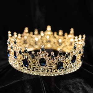Royal King Blue Rhinestone Crown for Men, Wedding, Costume, Cosplay ...