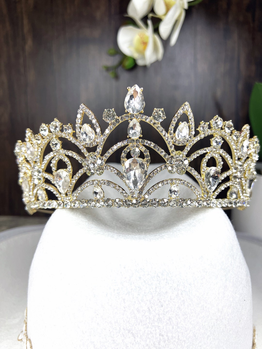 Gold Crystal Tiara, Gold Crown, Gold Headband, Hair Jewelry, Princess ...