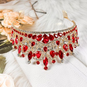 Queen Ruby Red Tiara, Princess Crown, Bridal Headpiece, Wedding ...