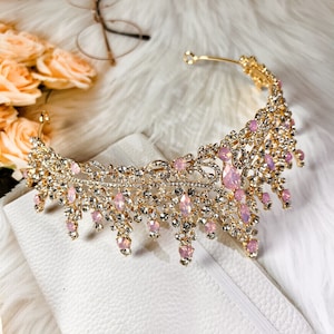 Pink Tiara Crown for Women, Wedding Tiara for Bride Queen Crown, Royal ...