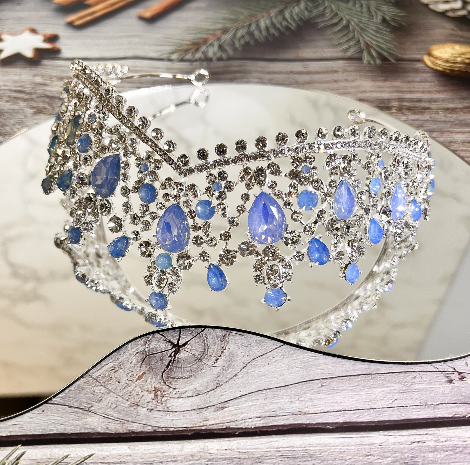 Baroque Gemstone Crown, Princess Jewelry Headpiece, Blue Tiara, Prom ...