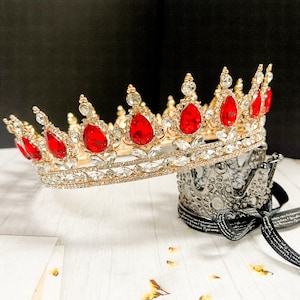 Red Queen Crown Rhinestone Wedding Crown, Women Costume Party, Hair ...