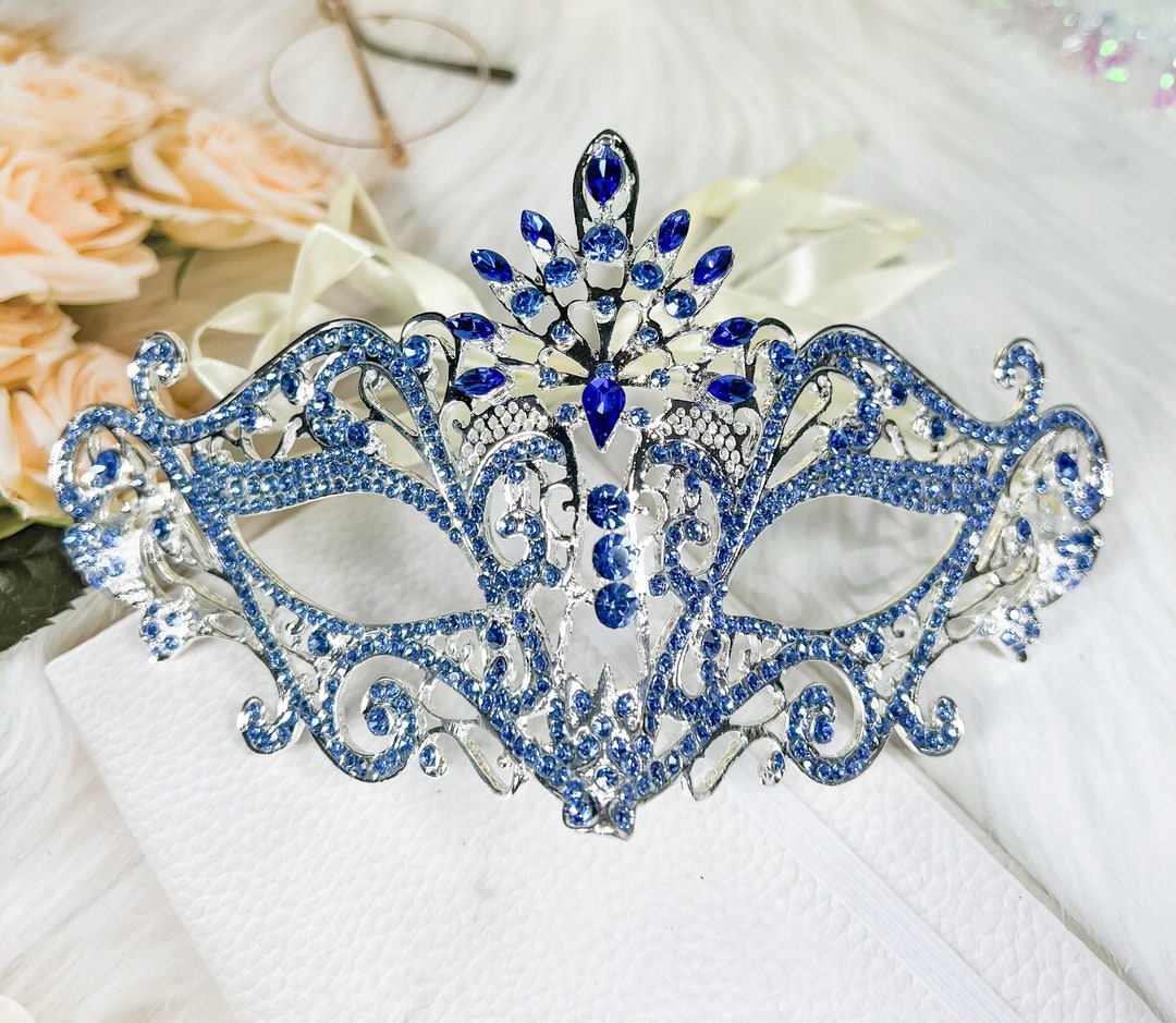 Masquerade Ball Party Mask, Venetian Blue Eye Masks, Mardi Gras Parade ...