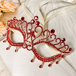 Venetian Masquerade Mask, Mardi Gras Gold Mask, Elegant Red Teardrop ...