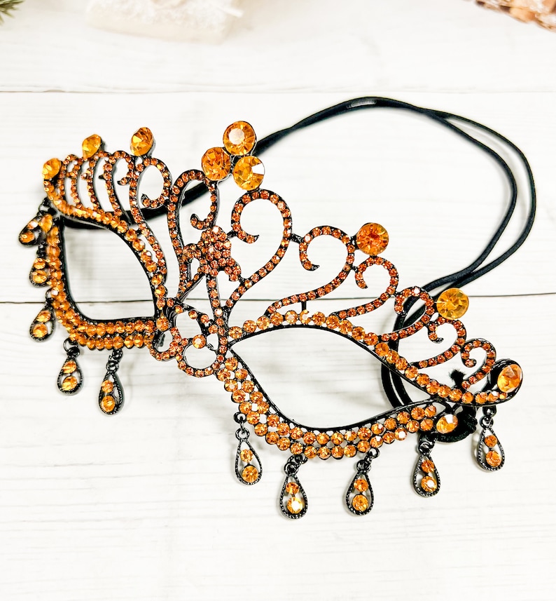 Amber Crystal Masquerade Mask: Rhinestone Party Mask - Etsy