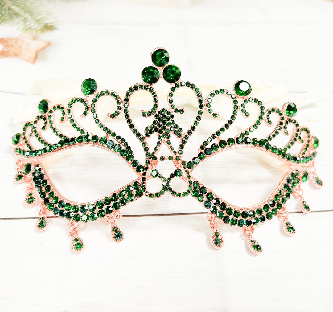 Crystal Masquerade Mask, Mardi Gras Mask, Green Teardrop Mask, Rose ...