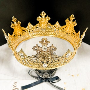 Gold Lion King Crown, Prince Wedding Headpiece, Clear Crystal Crown for ...