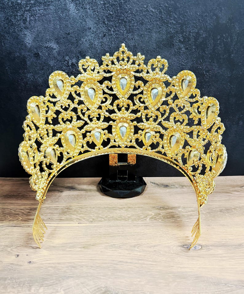 Gold Crystal Queen Crown: Pageant, Prom, Quinceanera Tiara With Comb - Etsy