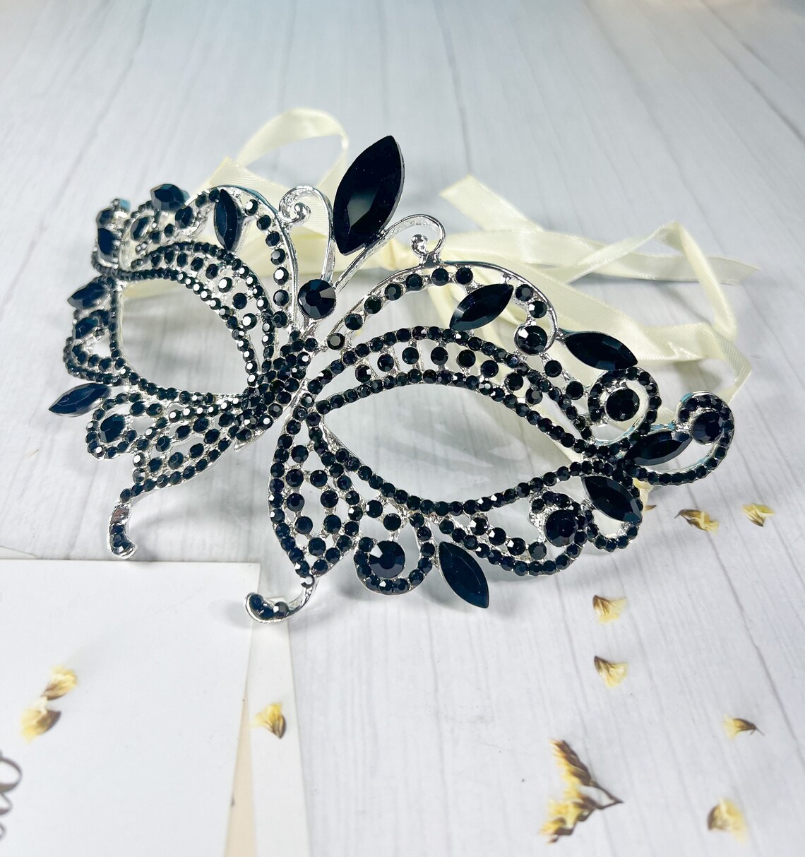 Butterfly Masquerade Black Diamond Mask, Halloween Party Silver Mask ...