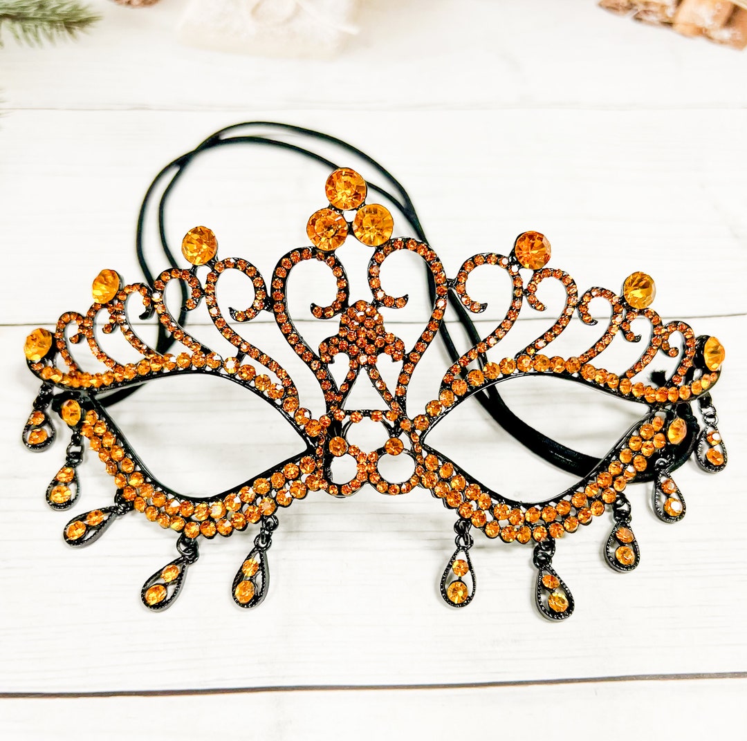 Amber Crystal Masquerade Mask: Rhinestone Party Mask - Etsy