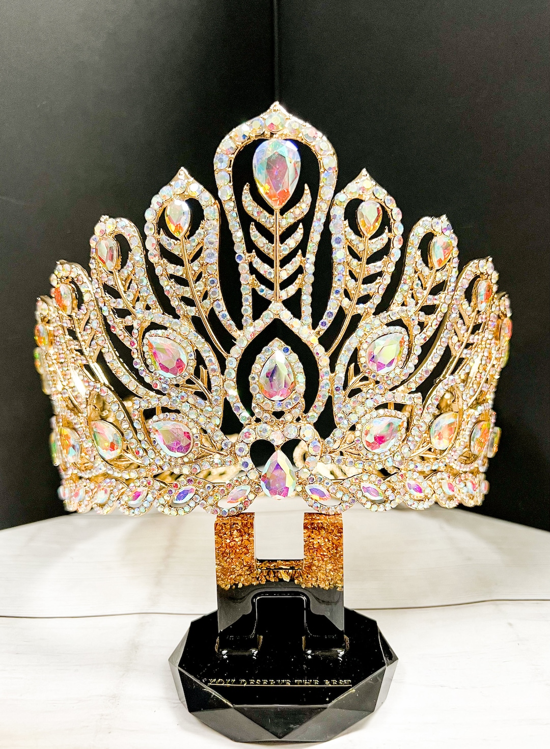 Princess Gold Tiara, Diamond Crystal Crown, Peacock Tail Shape, Luxury ...