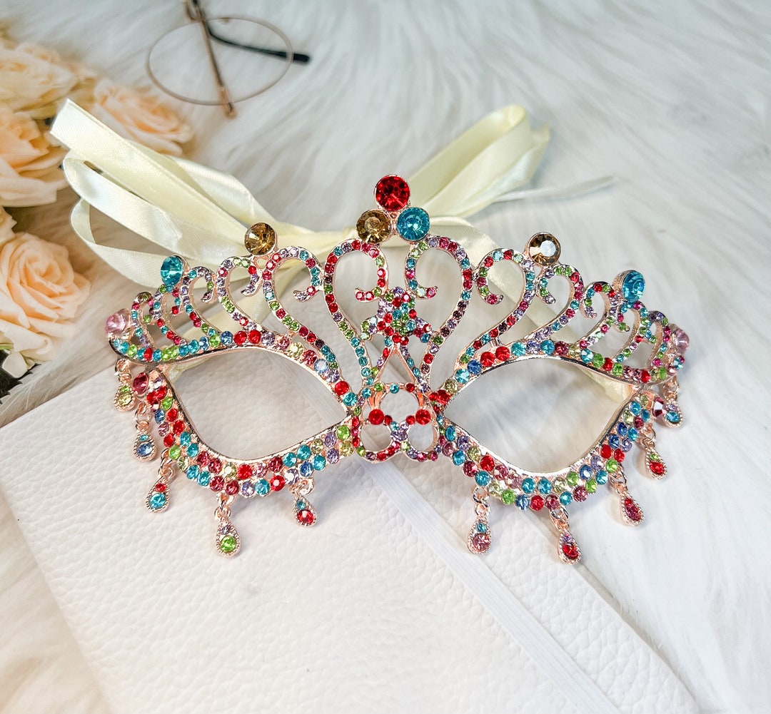 Venetian Masquerade Mask, Mardi Gras Rose Gold Mask, Rainbow Teardrop ...