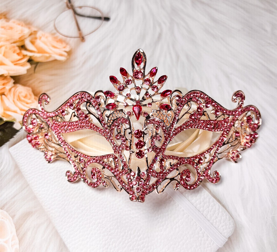 Masquerade Mask Luxury Pink Crystal, Rhinestone Eye Mask, Elegant Party ...